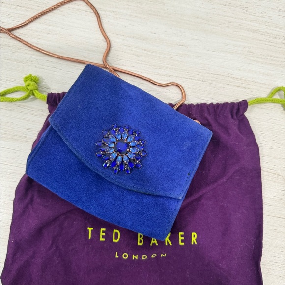 Ted Baker | Bags | Ted Baker Blue Clutch With Decorative Brooch | Poshmark